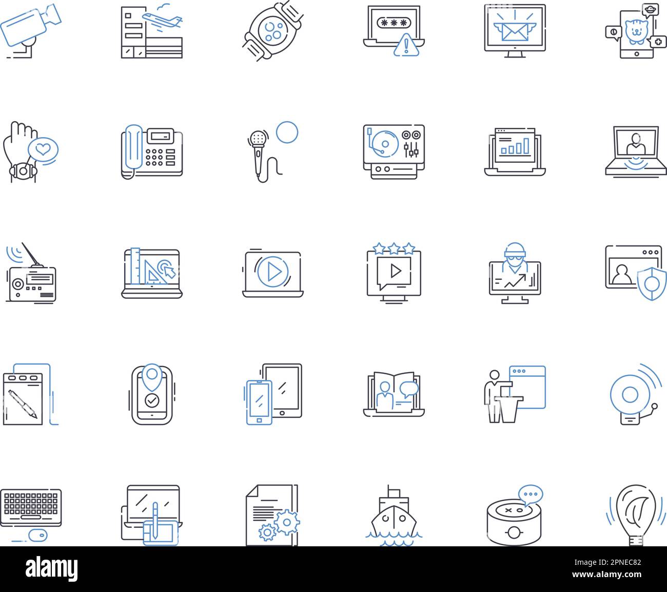 Devices line icons collection. Smartph, Tablet, Laptop, Smartwatch, Fitness tracker, Gaming ...