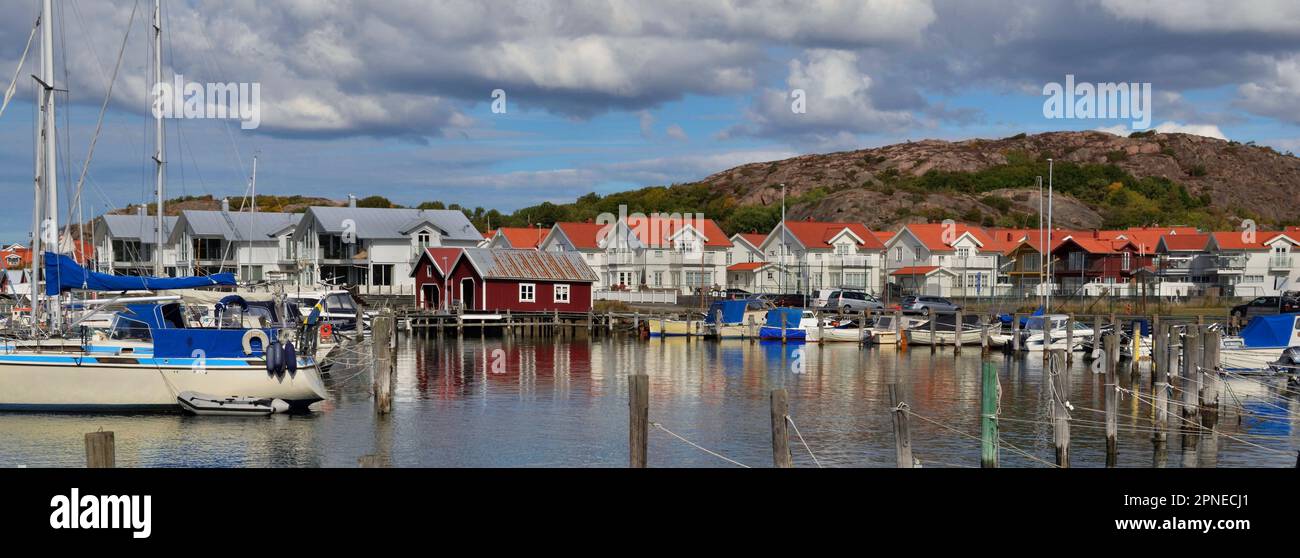 small port with pleasure boat in sweden from a seaside village in ...