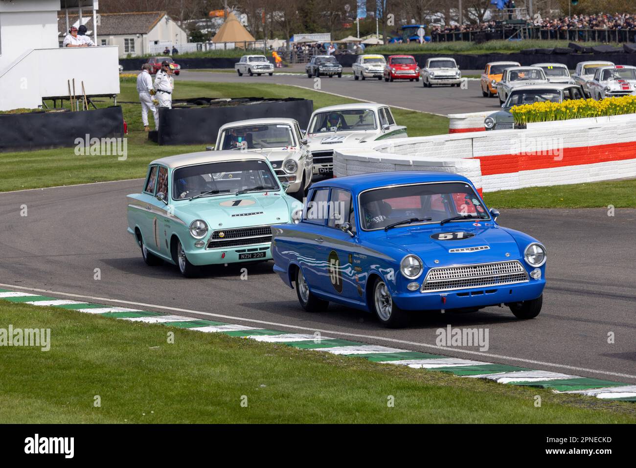 April 2023 - Blue Lotus Cortina Mk1 racing together at the Goodwood ...