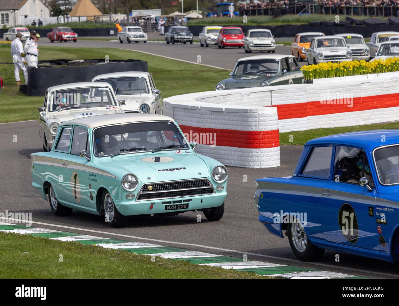 April 2023 - Blue Lotus Cortina Mk1 racing together at the Goodwood ...
