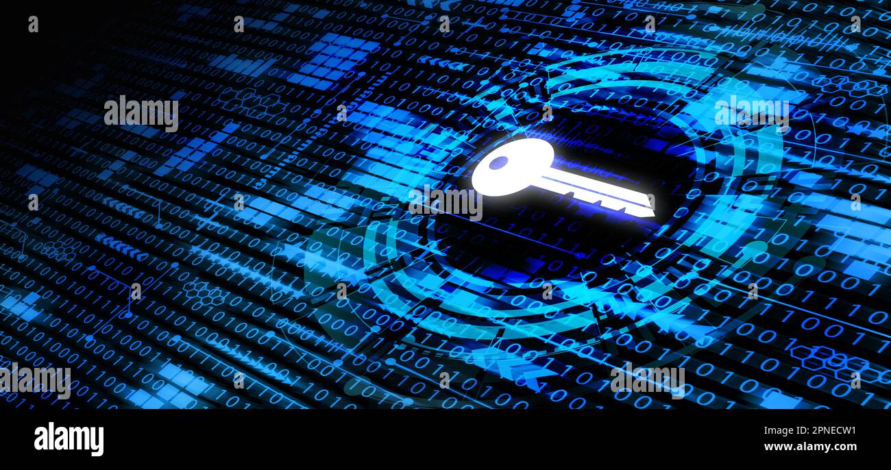 A key icon represents digital security, unlocking technology, or ...