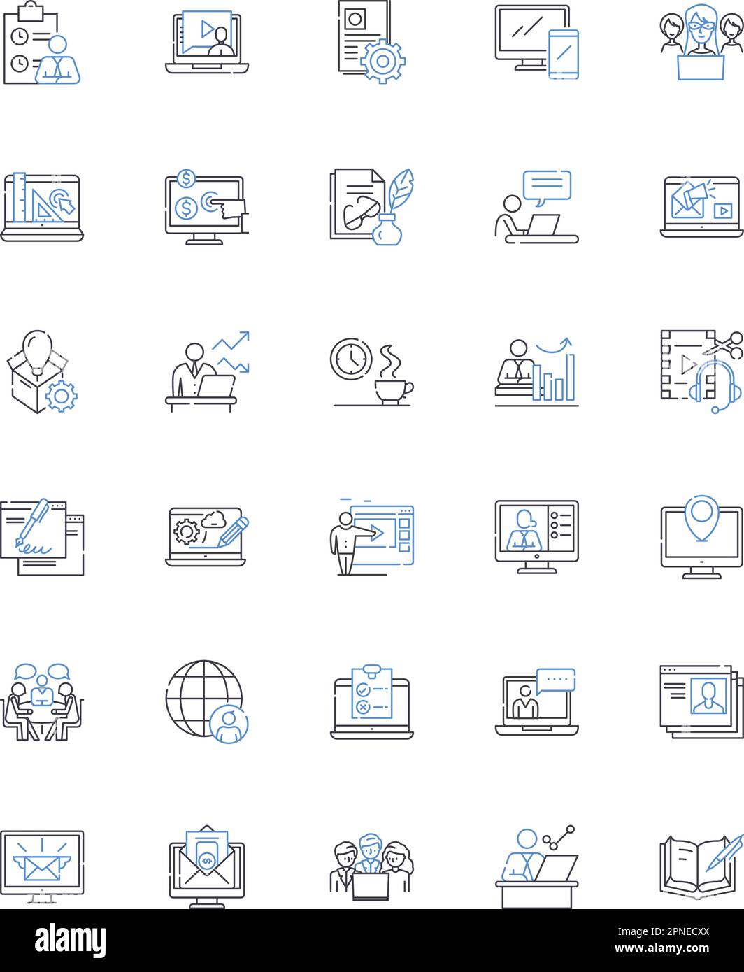Distant Workspace Line Icons Collection Virtual Remote Digital