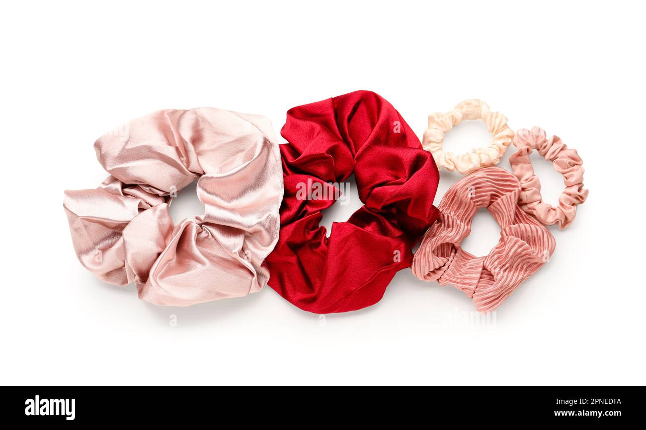 Set of stylish scrunchies on white background Stock Photo - Alamy