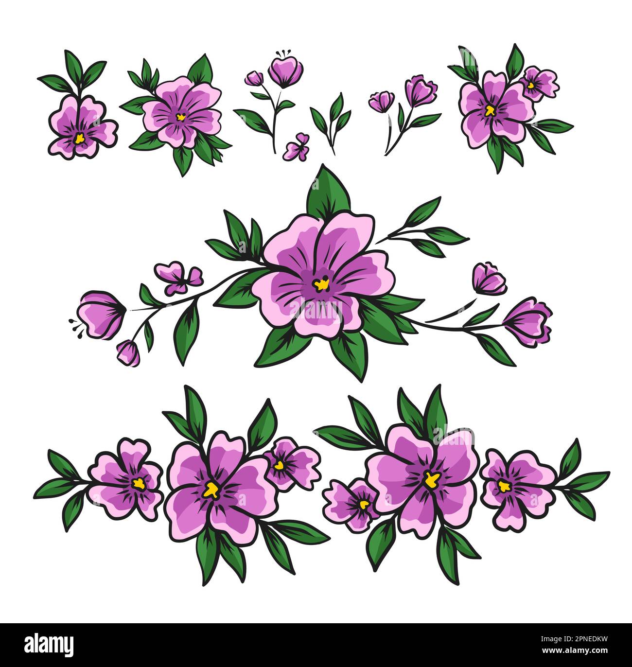 Set of simple pink flowers. Vector illustration Stock Vector Image ...