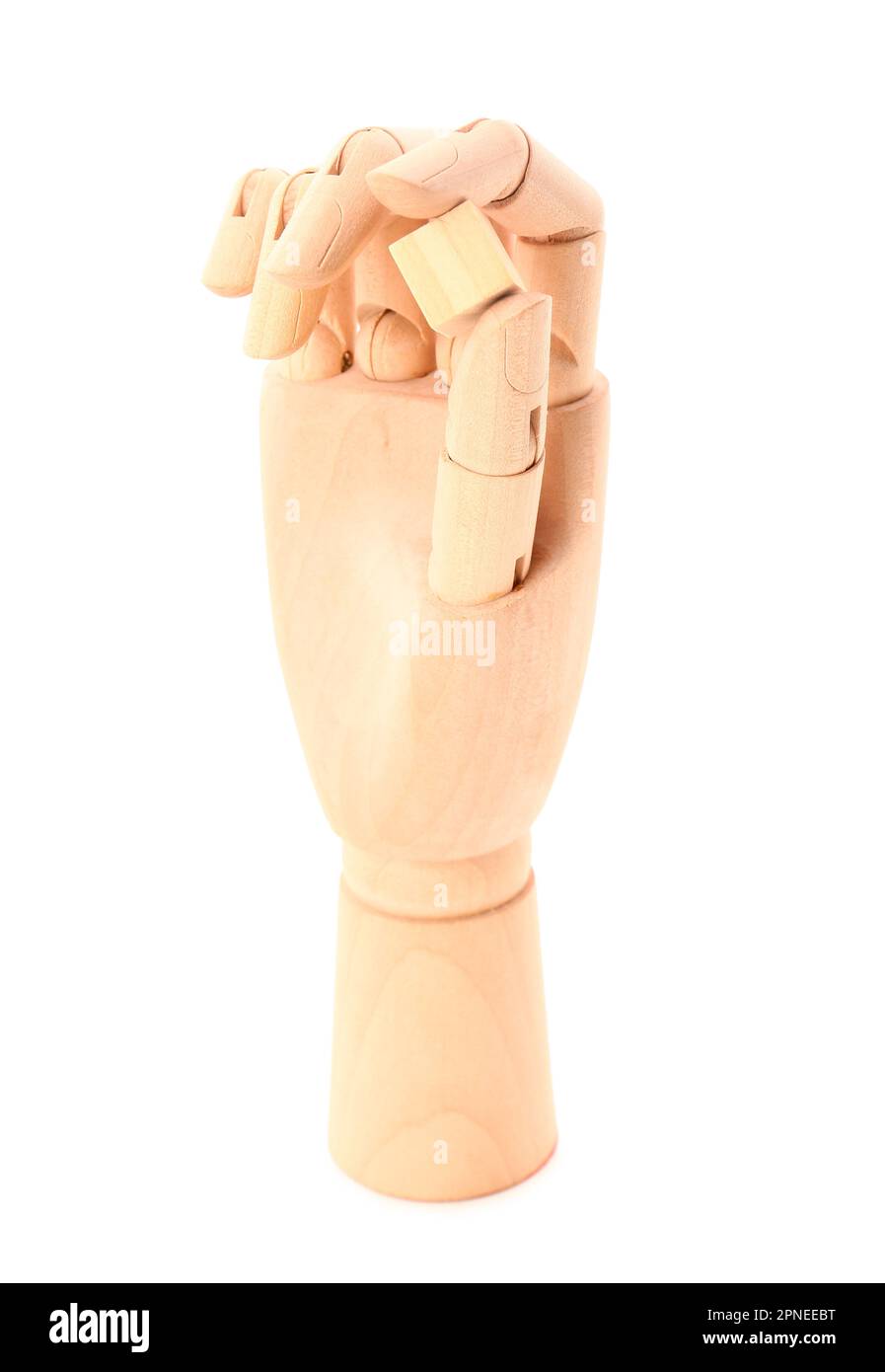 Wooden hand with cube isolated on white background Stock Photo - Alamy