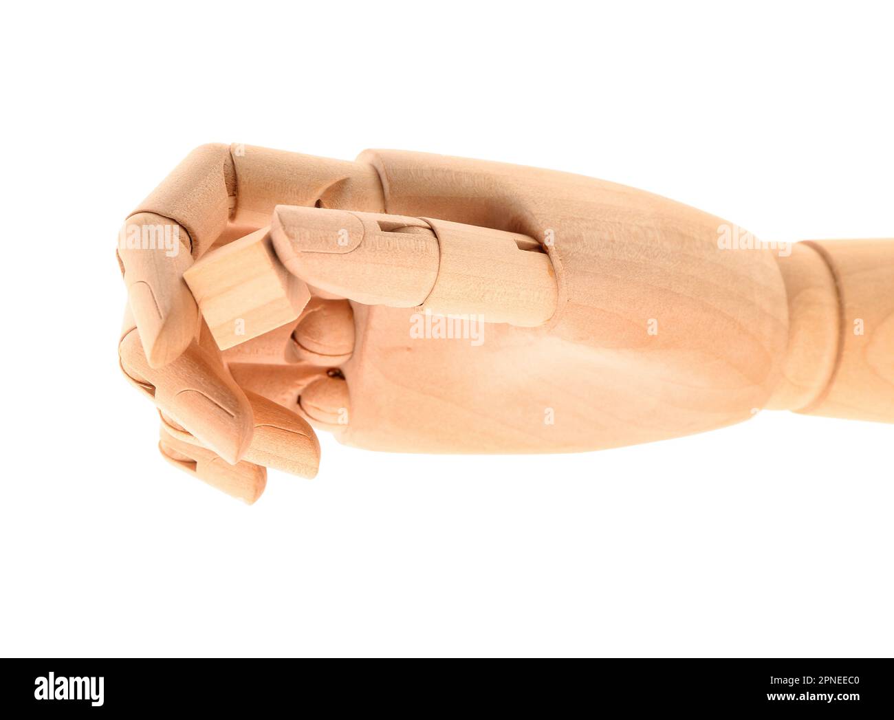 Wooden hand with cube isolated on white background Stock Photo - Alamy