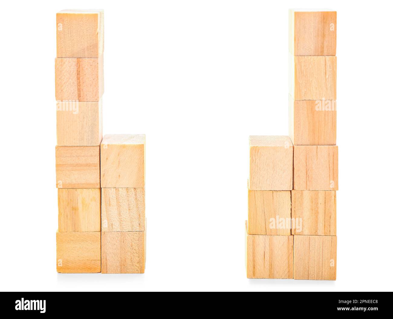 Stacks of wooden cubes isolated on white background Stock Photo - Alamy