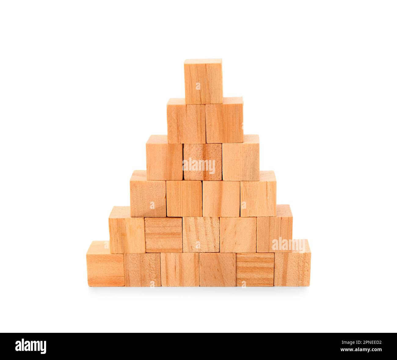 Pyramid made of wooden cubes on white background Stock Photo - Alamy