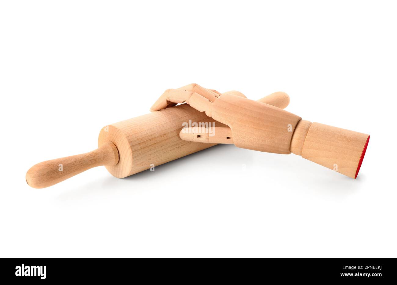 Wooden hand with rolling pin isolated on white background Stock Photo ...