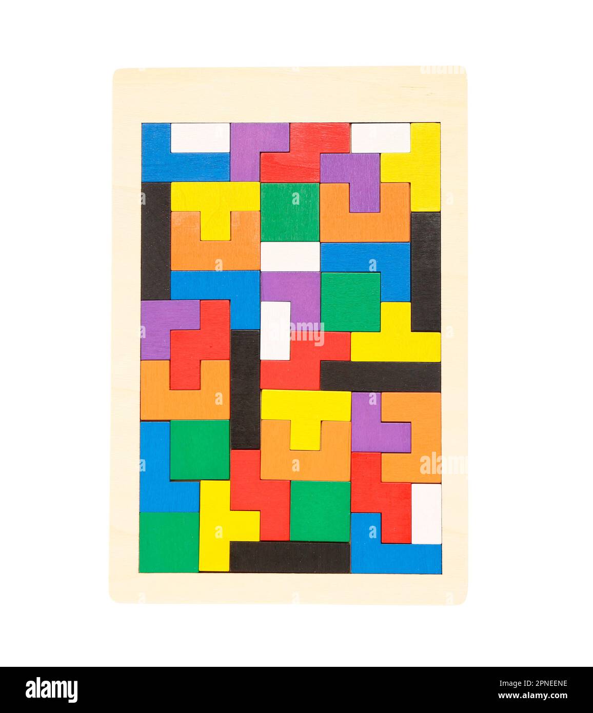 Box with colorful puzzle blocks on white background Stock Photo - Alamy