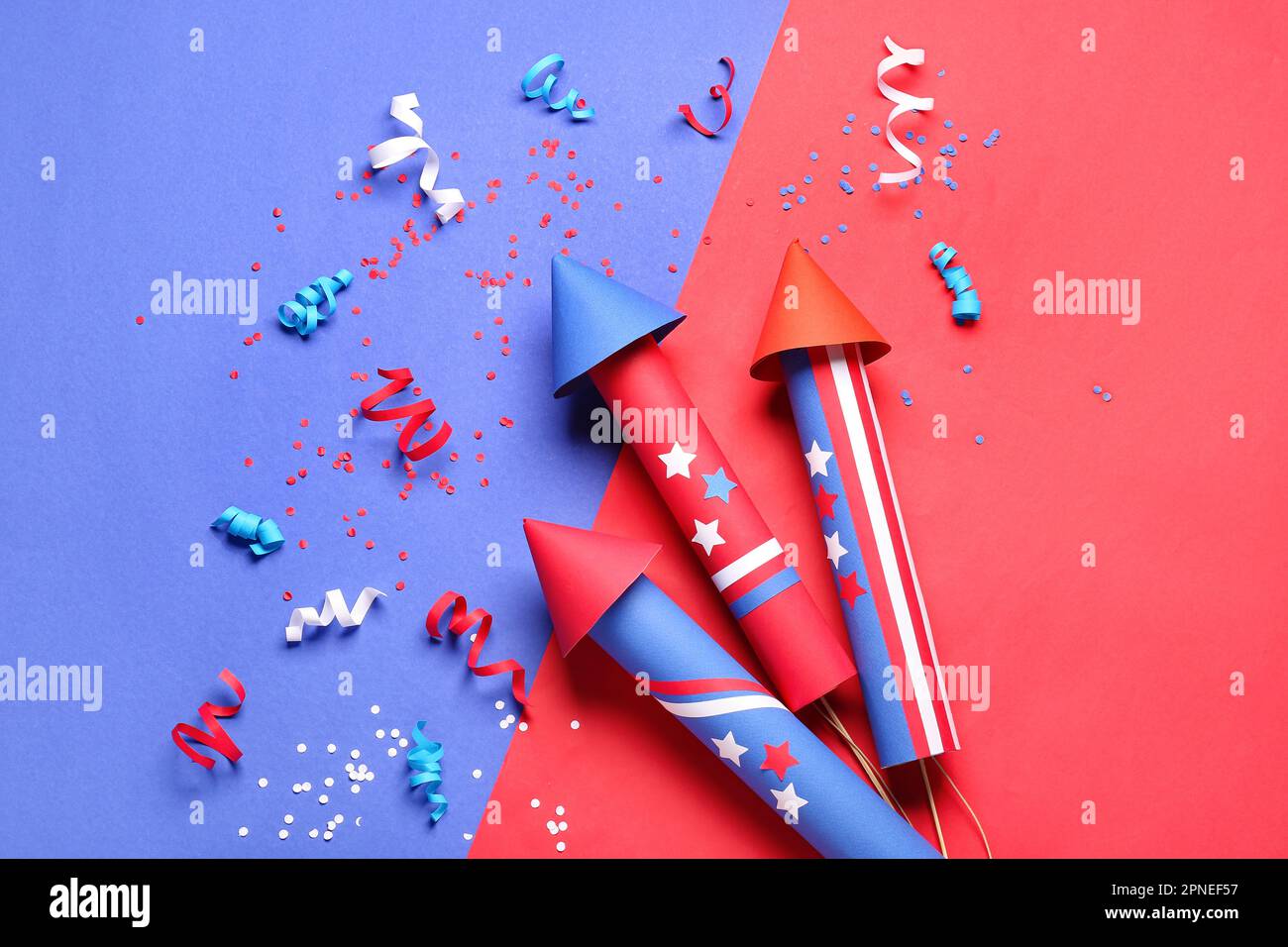 Firework rockets, serpentine and confetti for Independence Day on ...