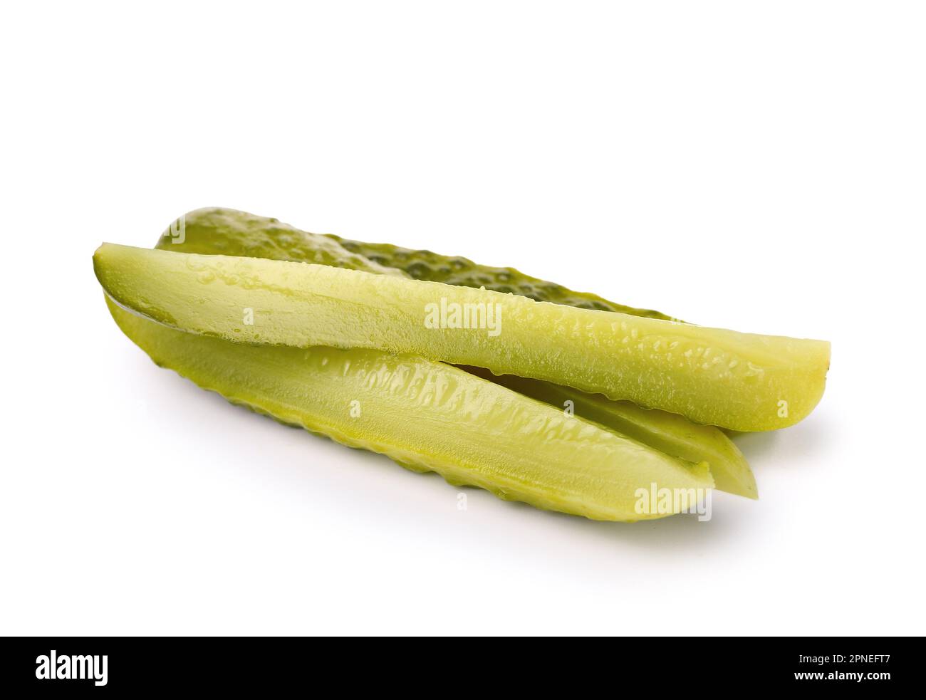 Tasty fermented cucumber slices on white background Stock Photo - Alamy