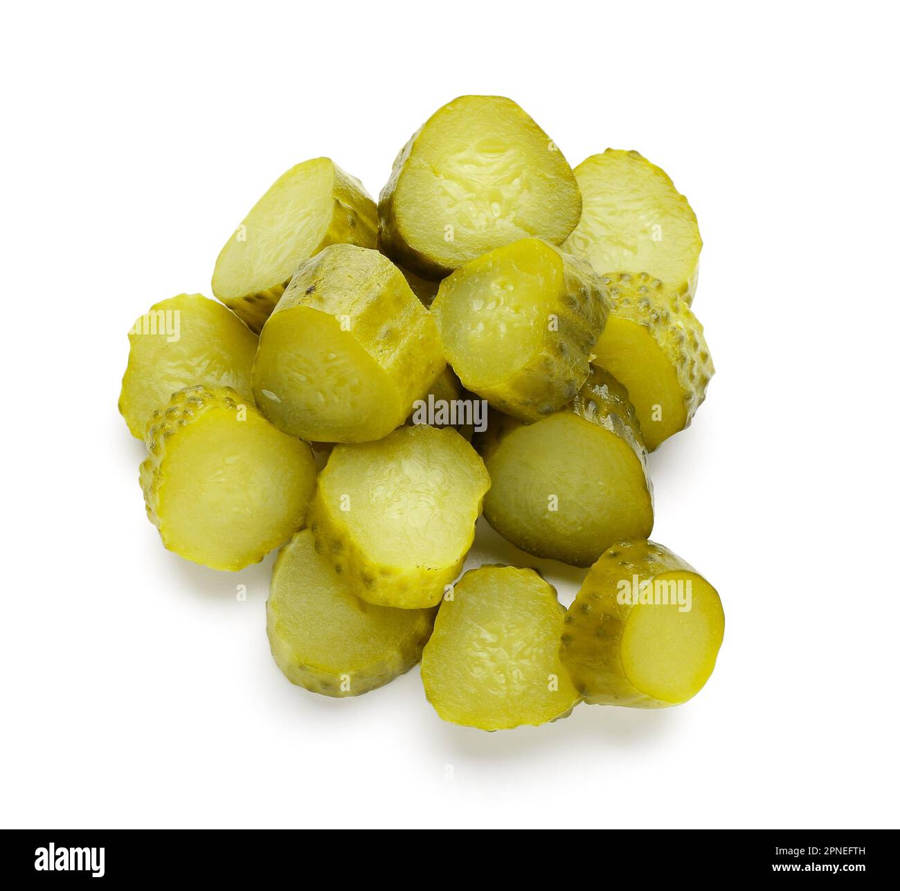 Tasty fermented cucumber pieces on white background Stock Photo - Alamy