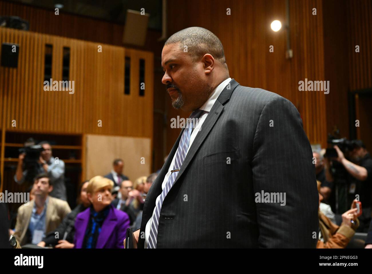 Manhattan District Attorney (DA) Alvin Bragg makes a public safety ...