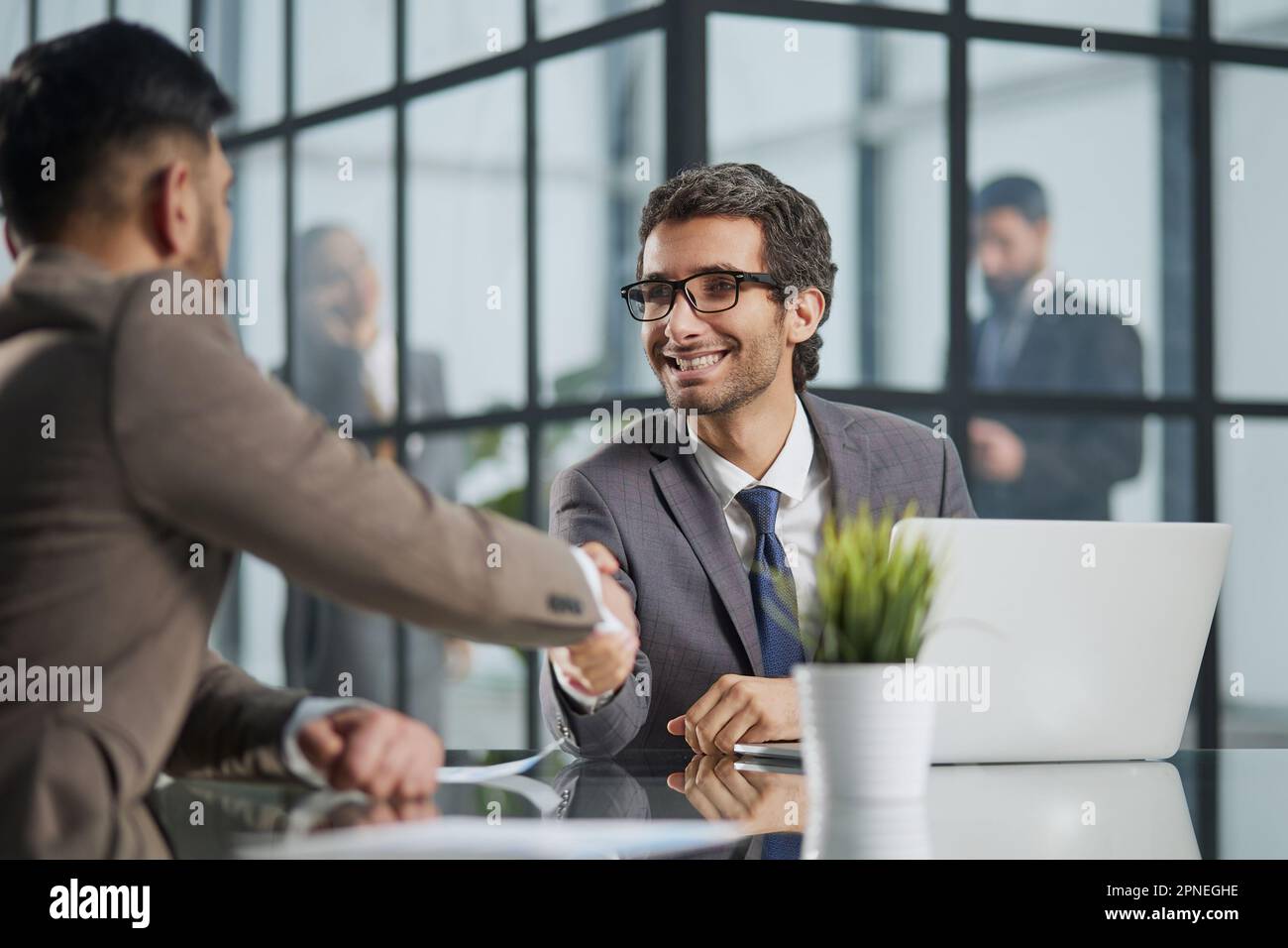 brainstorming business meeting with diverse partners or clients at ...
