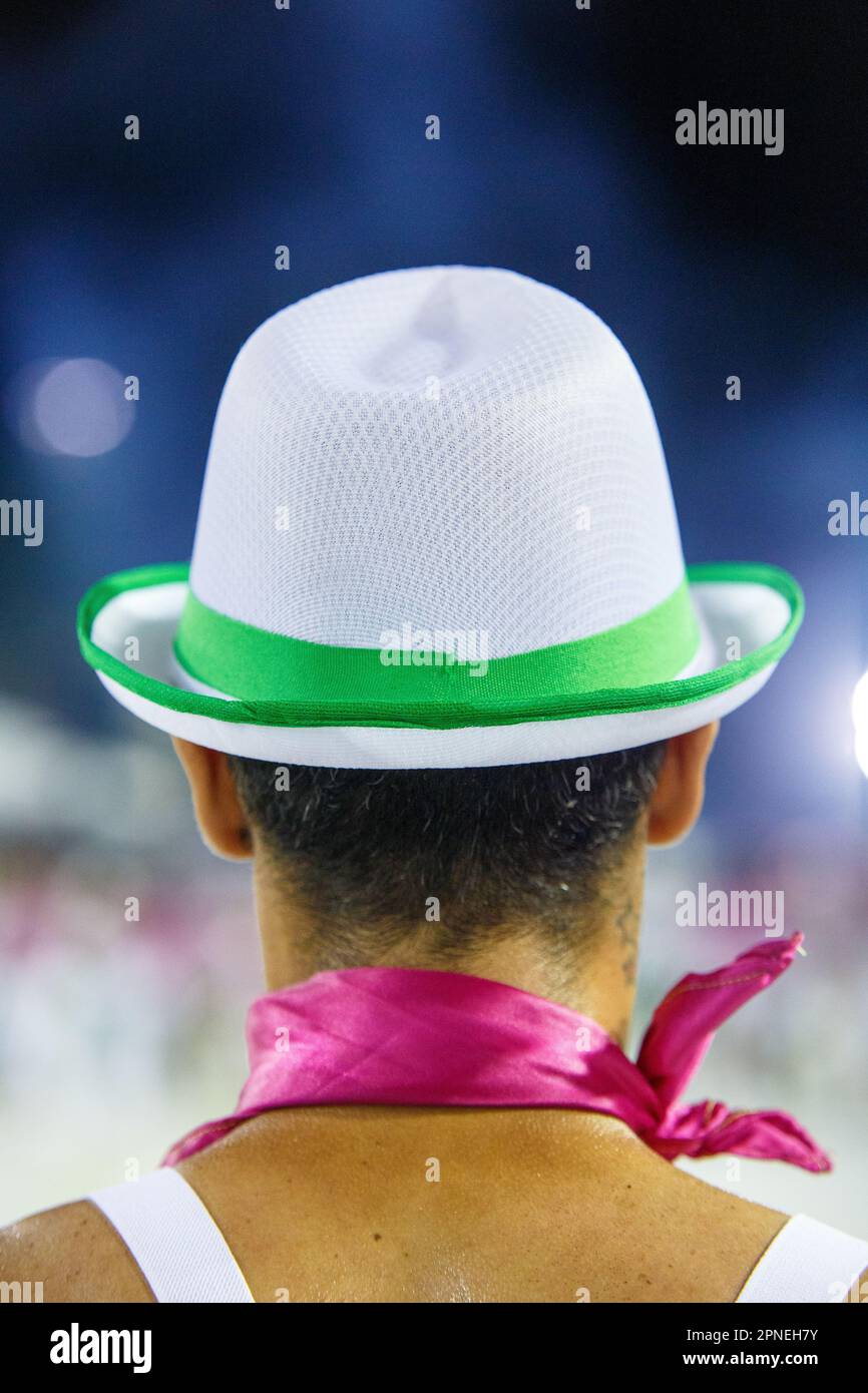 white hat with green sambista belt during carnival rehearsal in Rio de ...