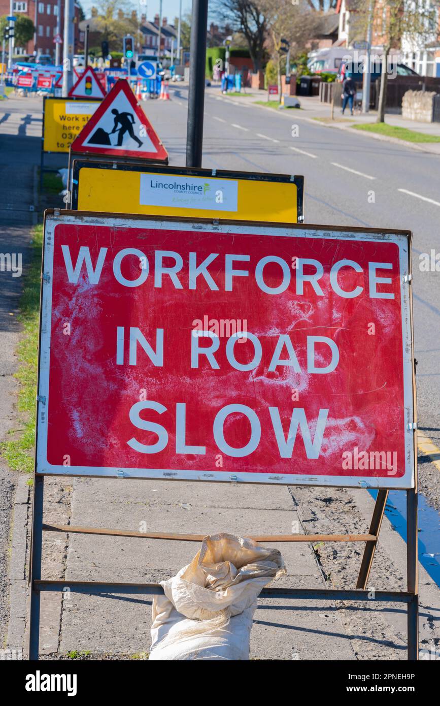 Road works, skid risk, re-surfacing, carriageway, stone chippings, grit ...