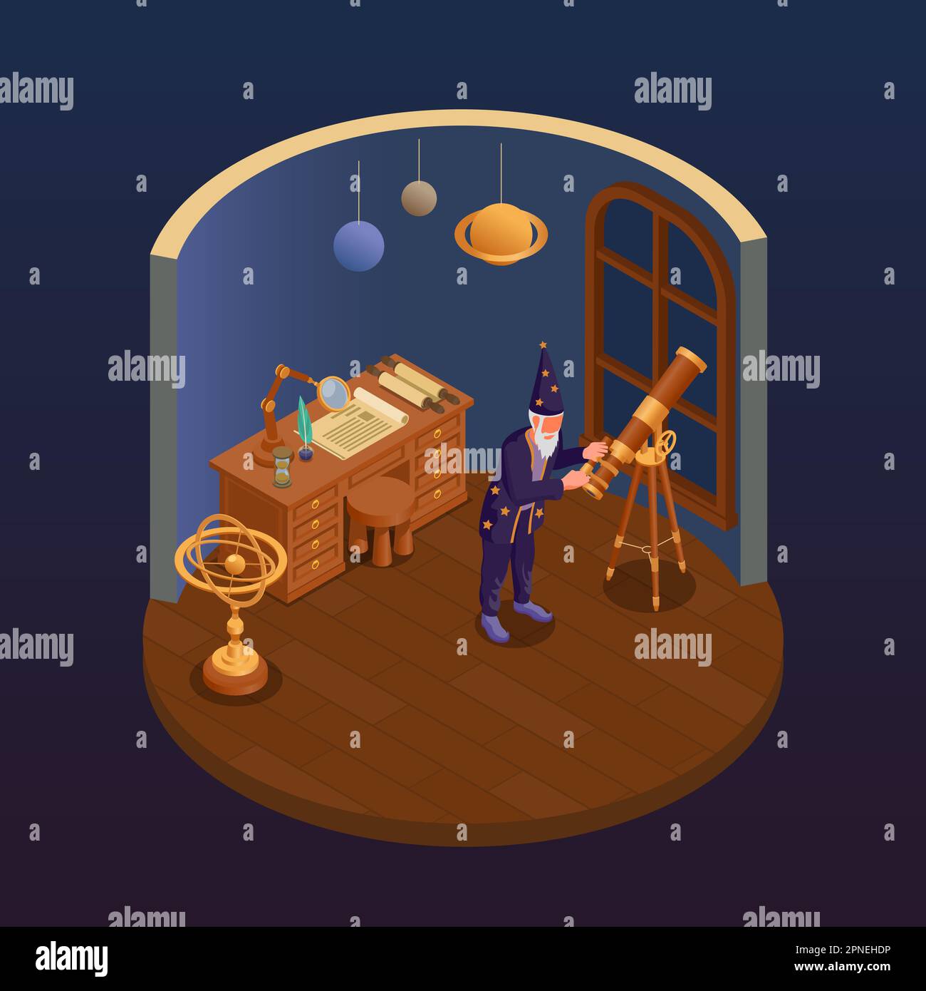Ancient science concept with astronomy symbols isometric vector ...