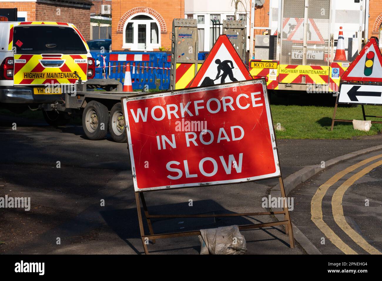 Road works, skid risk, re-surfacing, carriageway, stone chippings, grit ...