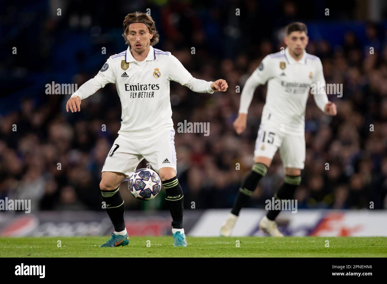 Luka Modric of Real Madrid controls the ball during the UEFA Champions ...