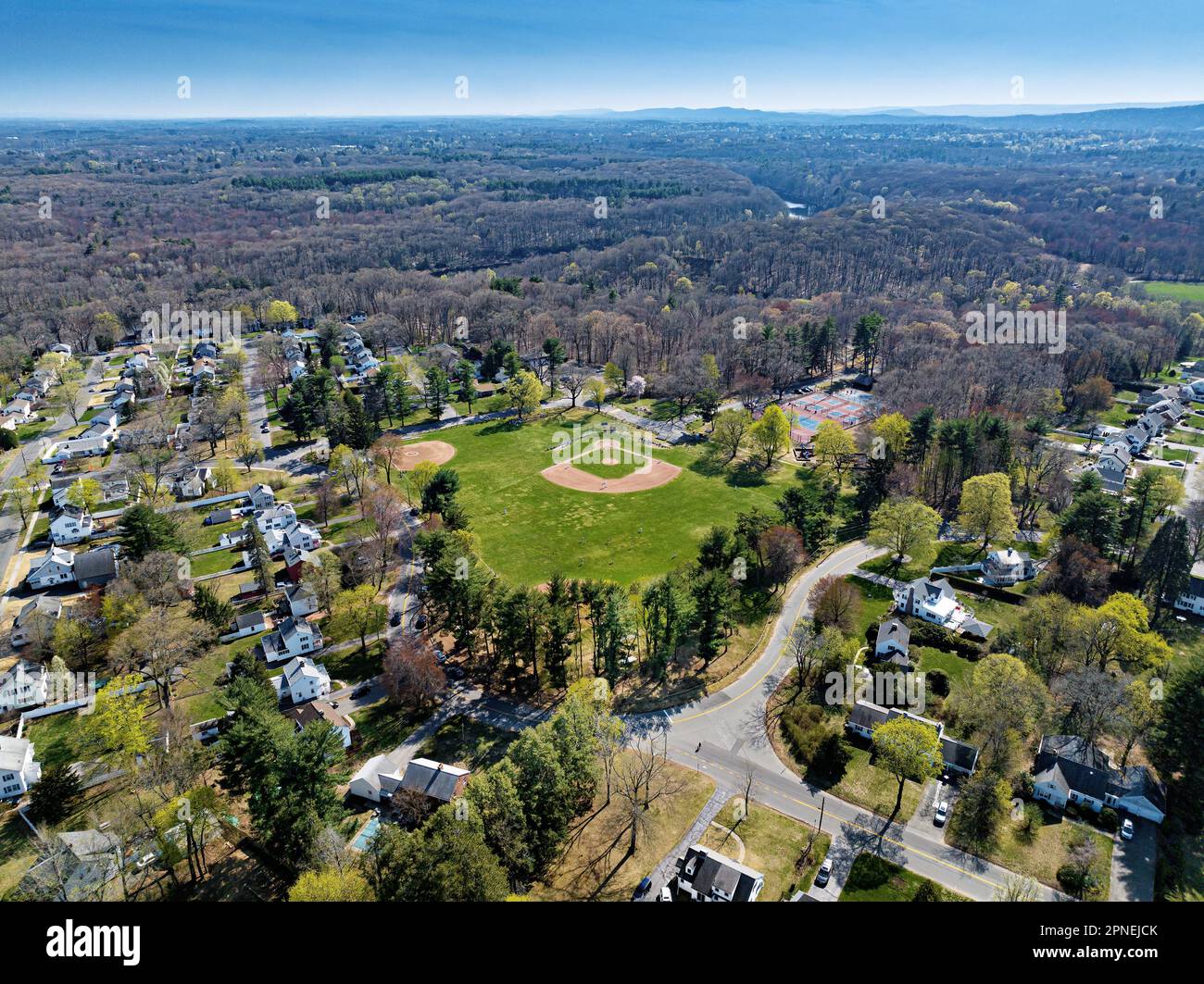 An aerial view of Mittineague Park in West Springfield, Massachusetts ...