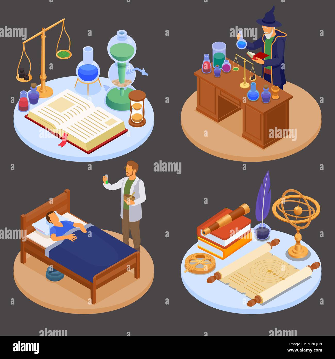 Ancient science concept set with alchemy and astronomy symbols ...