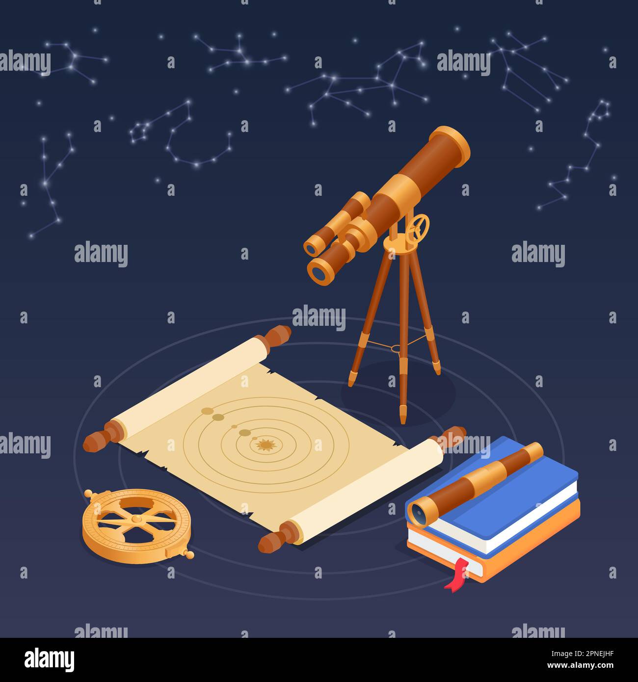 Ancient science composition with astronomy symbols isometric vector ...