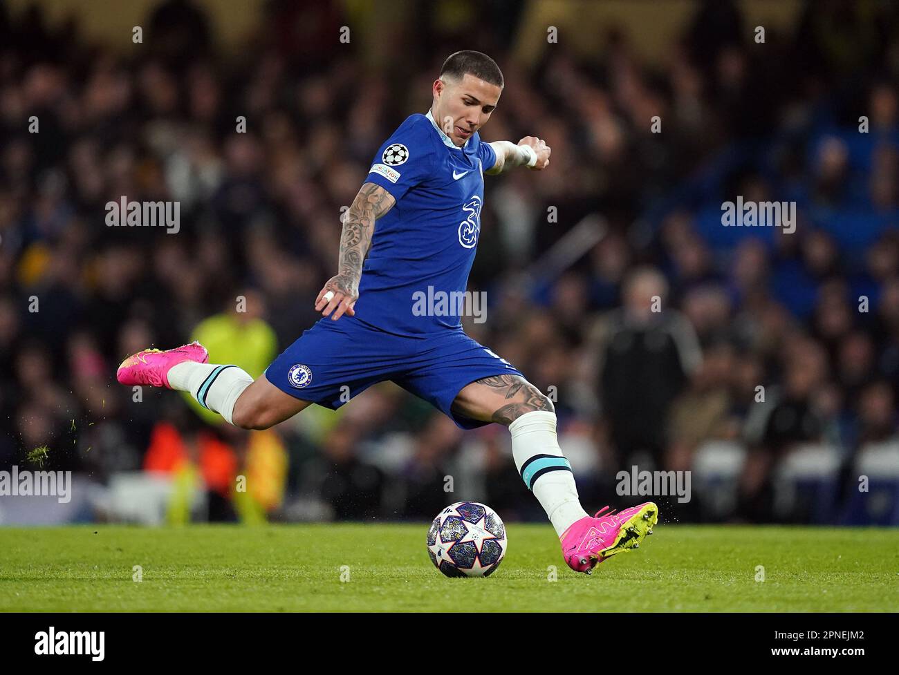 Chelsea's Enzo Fernandez shoots during the UEFA Champions League ...