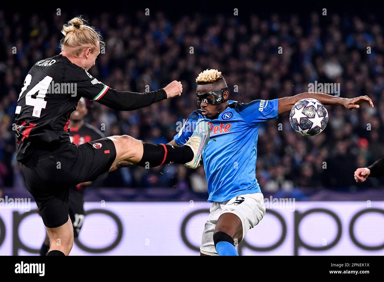 Naples, Italy. 18th Apr, 2023. Simon Kjær of AC Milan and Victor ...
