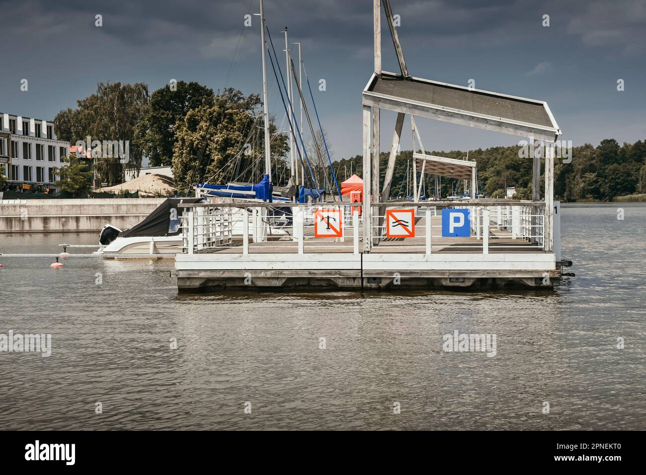 Lake Jeziorak in Ilawa in Poland, small harbour for boat Stock Photo ...