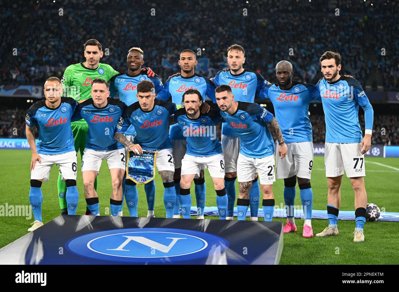 Naples, Italy. 18th Apr, 2023. Lineup of SSC Napoli during the UEFA ...