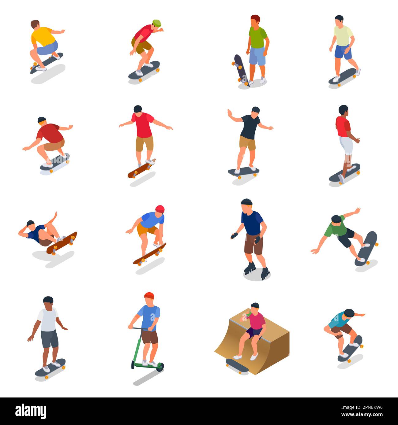 Skate park icons set with sport symbols isometric isolated vector ...