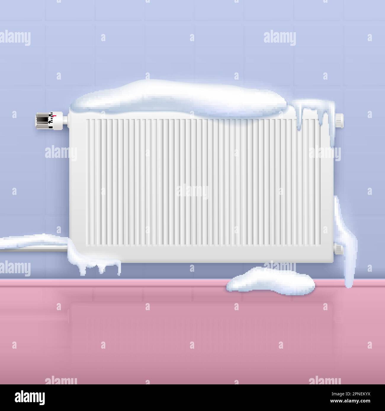 Realistic broken frozen house heater covered with snow vector ...