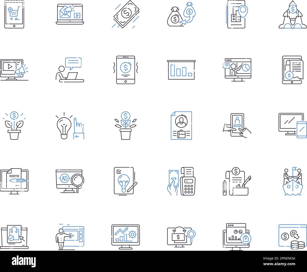 Innovative startup line icons collection. Disruptive, Game-changing, Visionary, Agile ...