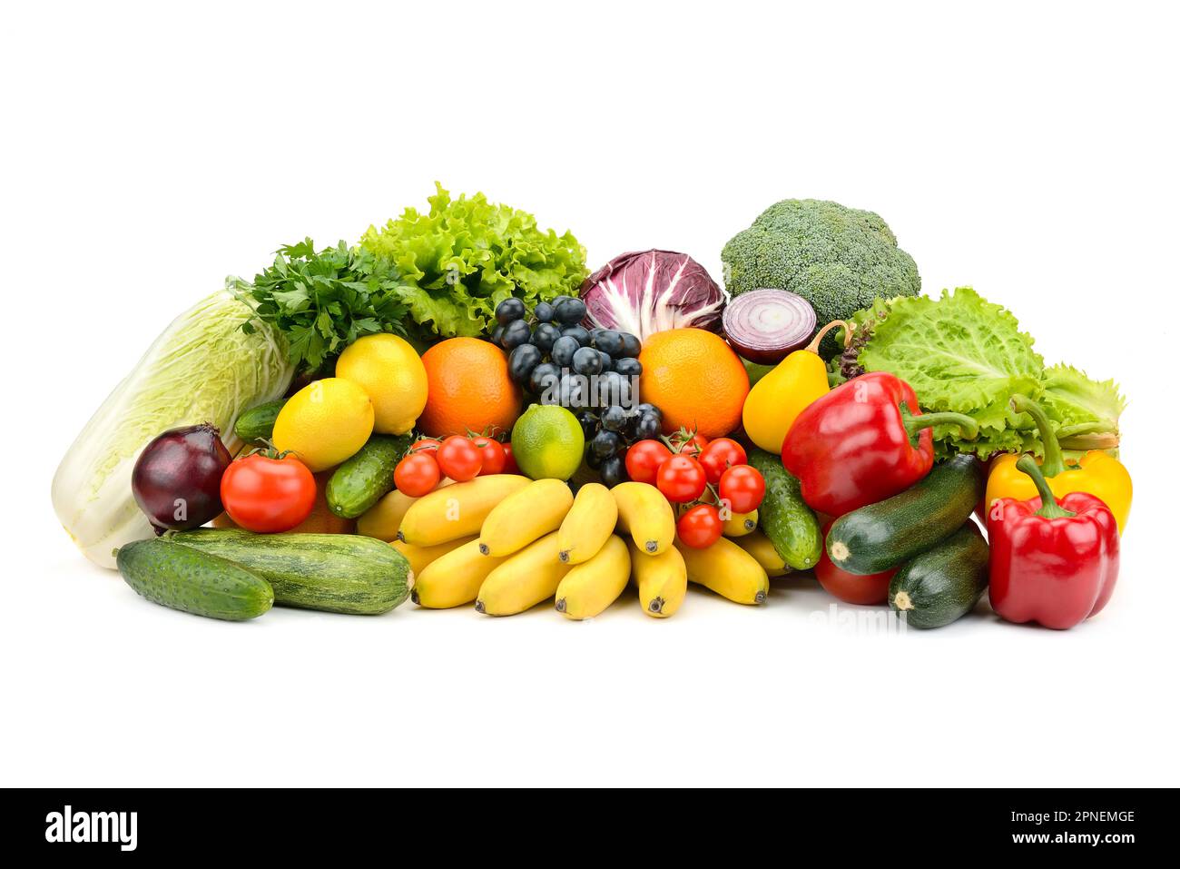 Different multi-colored healthy fruits and vegetables isolated on white ...