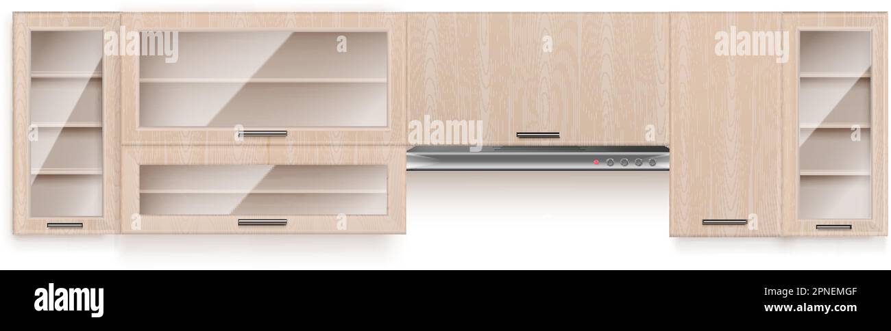 Modern wall cupboards with glass doors and extract hood for kitchen ...
