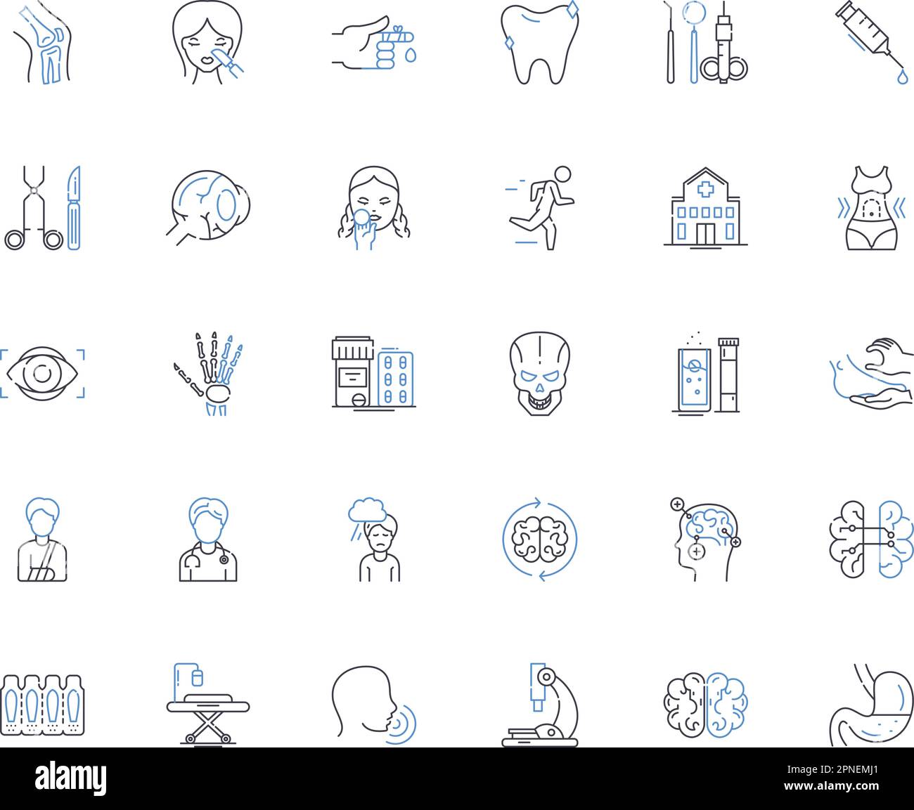 Doctor's office line icons collection. Examination, Diagnosis, Treatment, Prescription, Vaccine ...