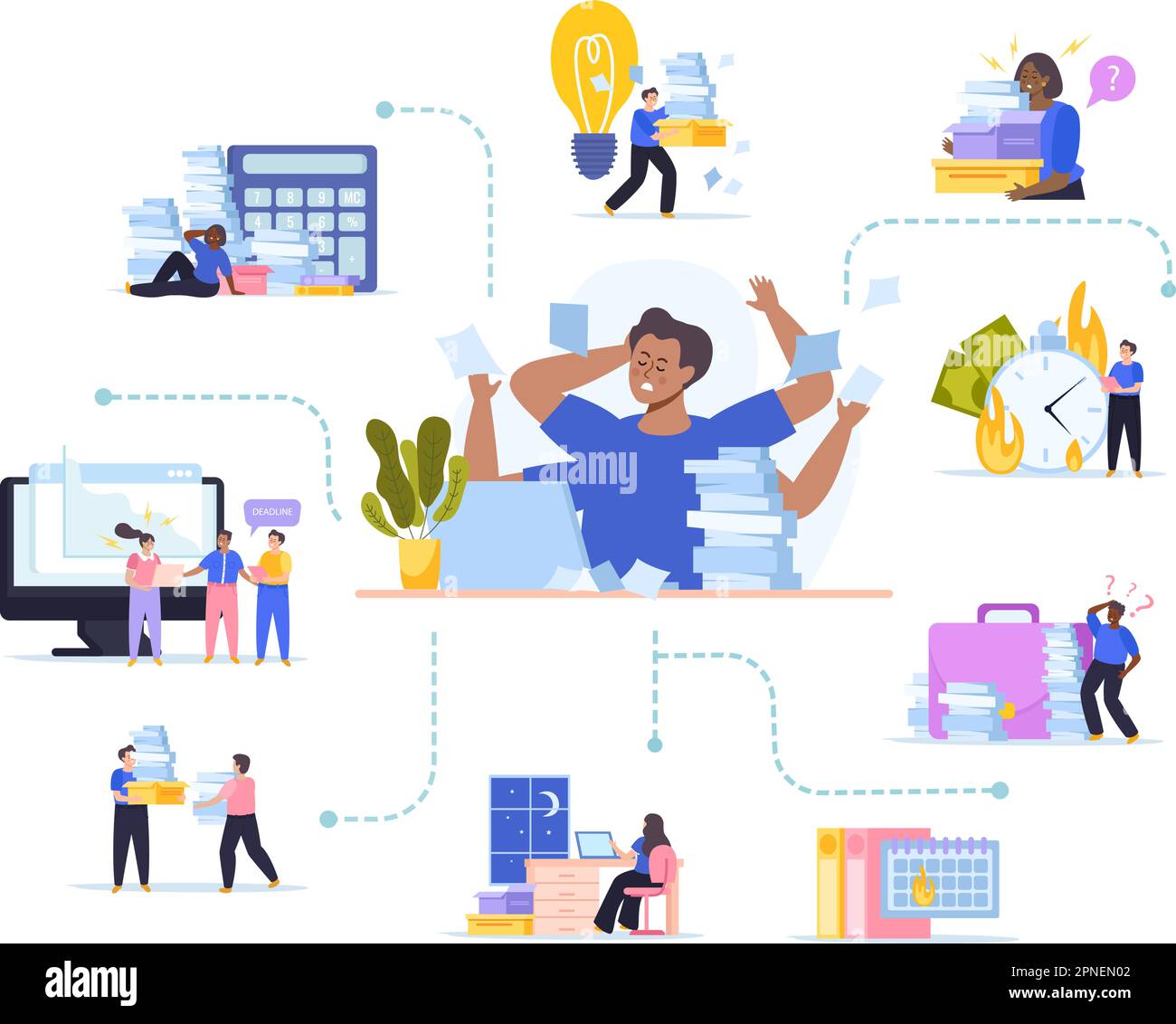 Business stress flat composition with flowchart of isolated ...