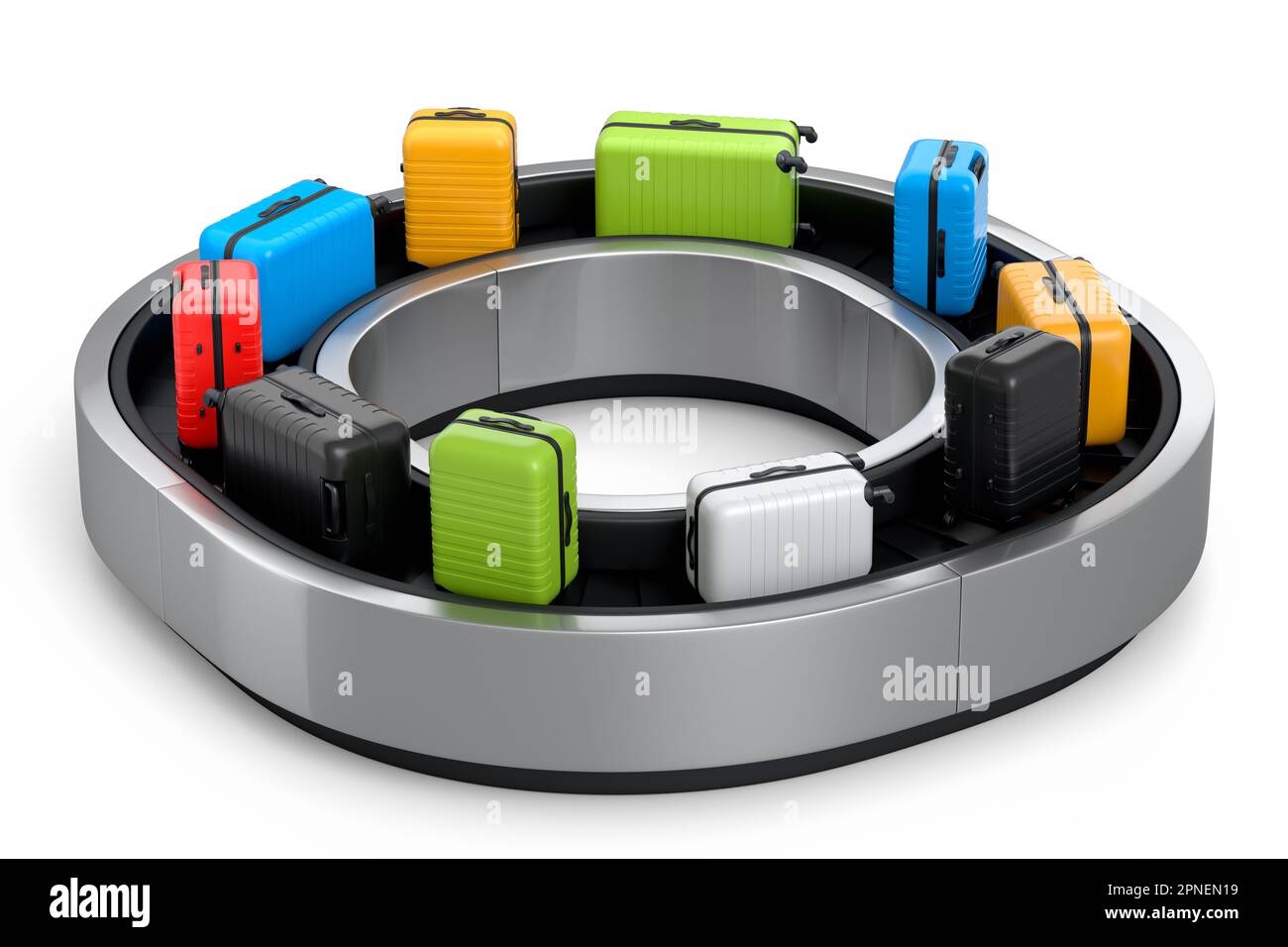 Airport luggage conveyor belt or baggage claim area with suitcases on ...