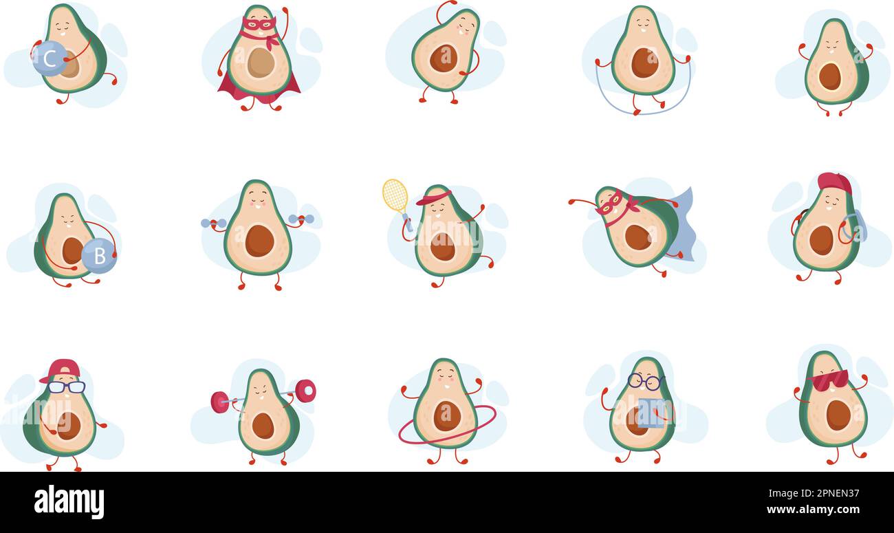 Cartoon avocado flat set with blank background and isolated images of ...