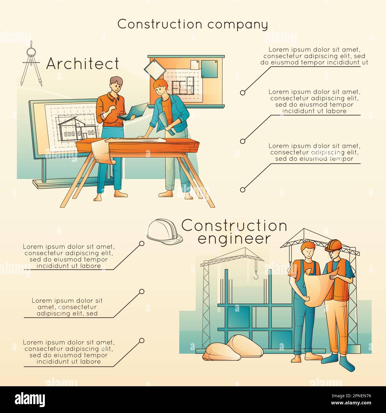Construction company flat infographic poster with editable text ...