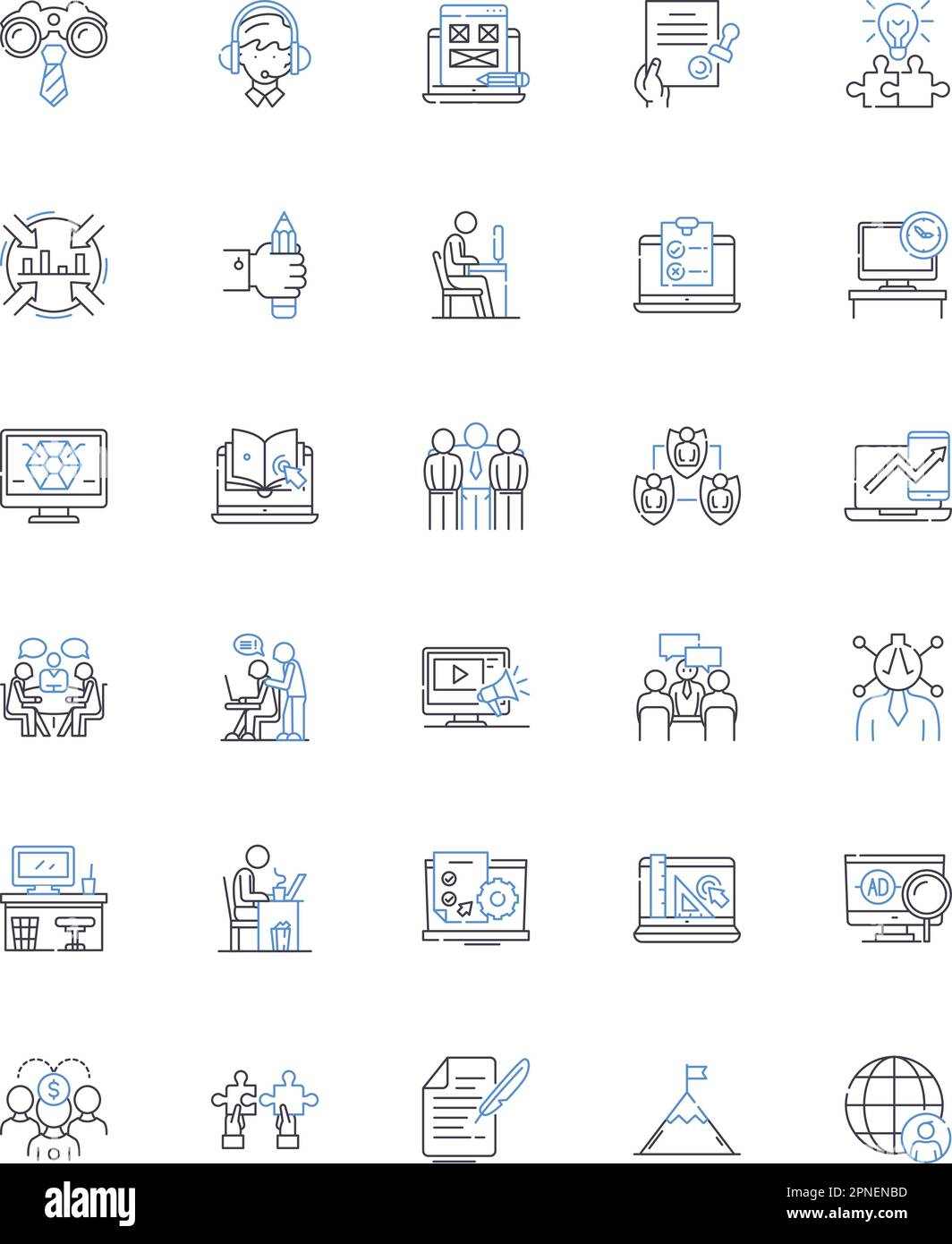 Busy office line icons collection. Multitasking, Overworked, Chaos ...