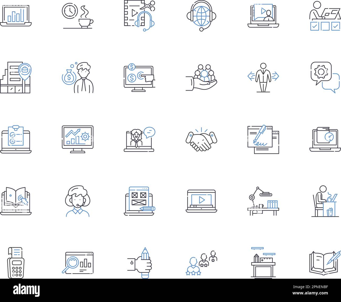 Off-site team line icons collection. Remote, Virtual, Distributed ...