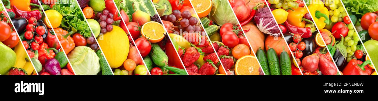 Seamless horizontal pattern bright multi-colored vegetables and fruits ...