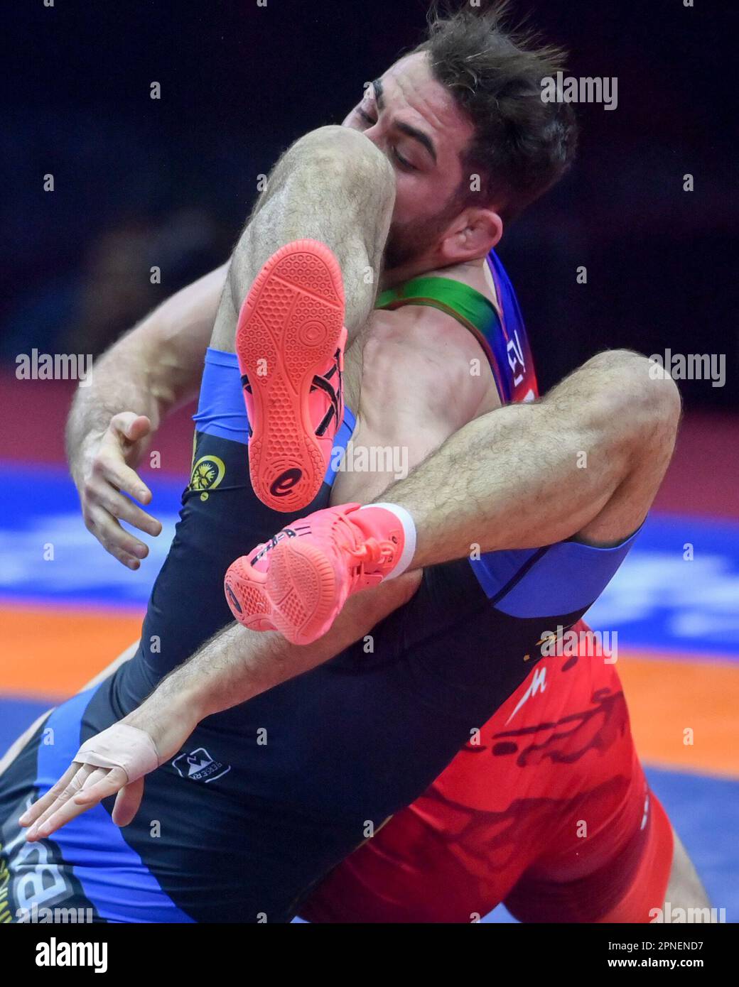 CROATIA – APRIL 18: Haji Aliyev of Azerbijan (red) competes against ...