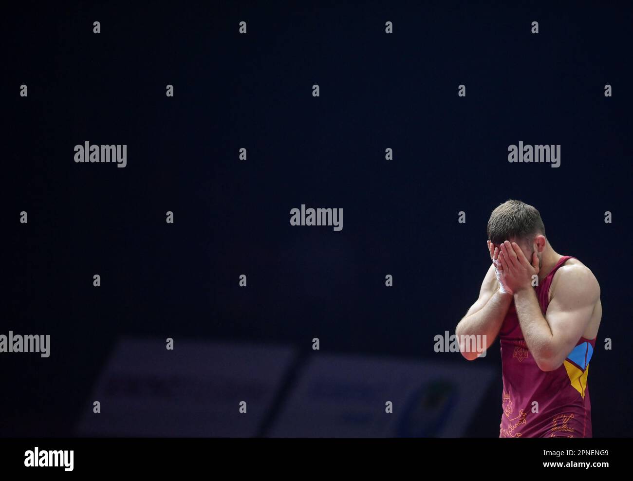ZAGREB, CROATIA – APRIL 18: Vasyl Mykhailov of Ukraine celebrates after ...