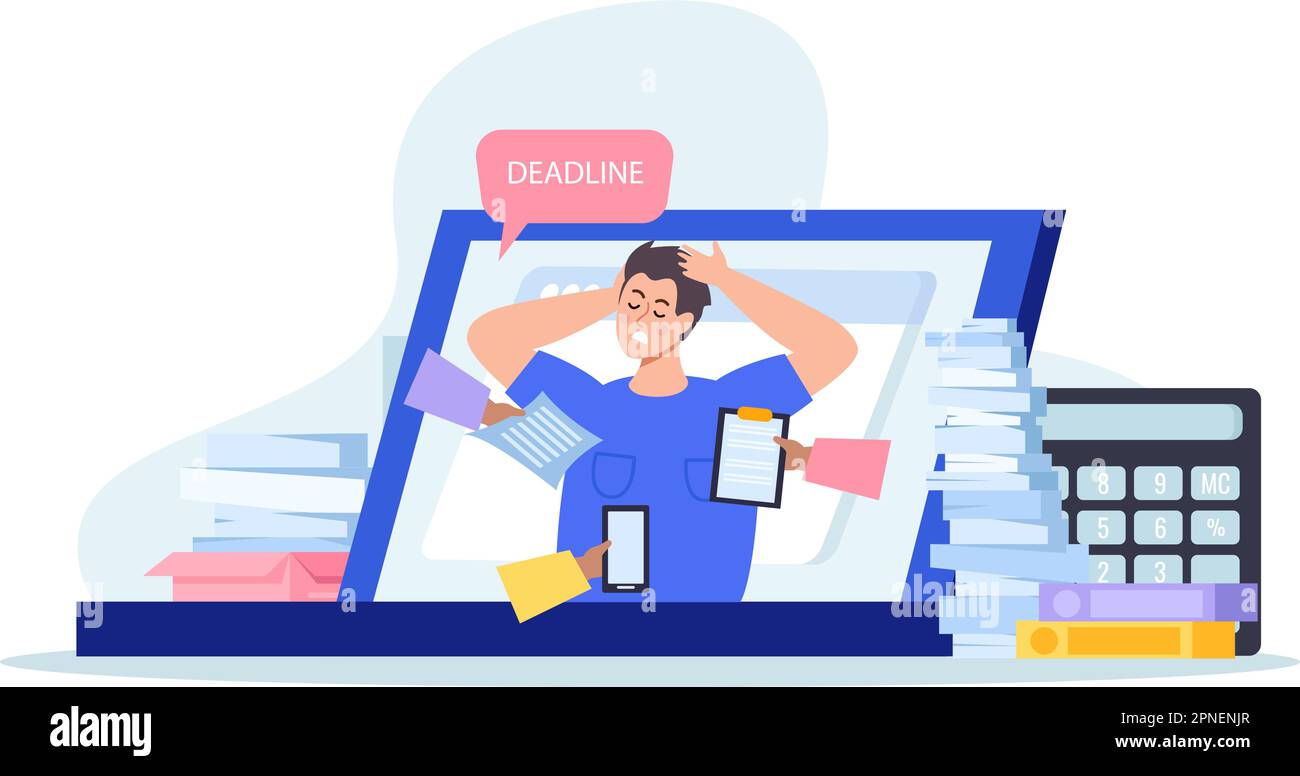 Business stress flat background composition with view of workplace with ...
