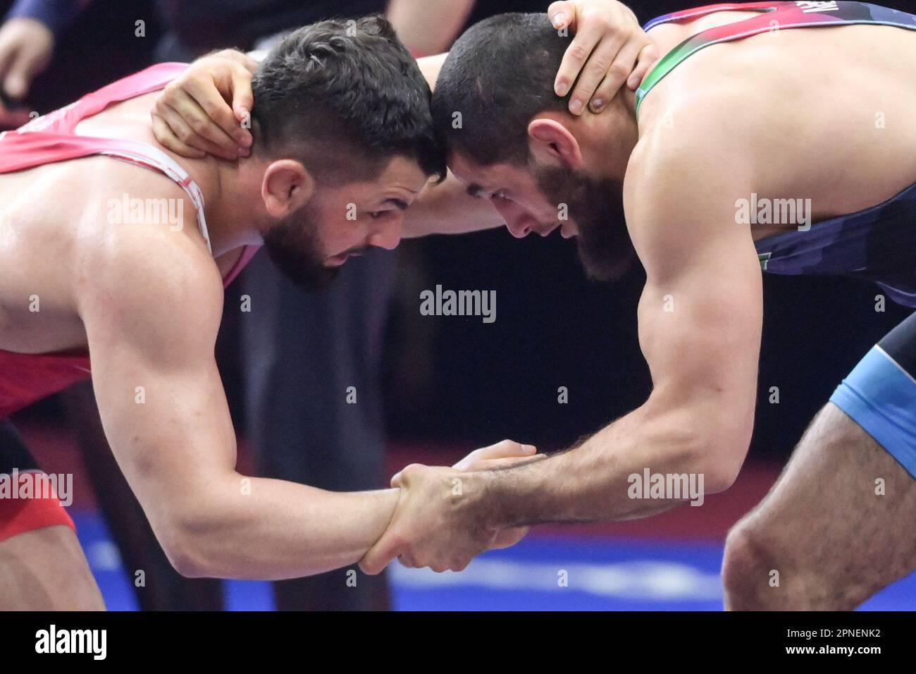 ZAGREB, CROATIA – APRIL 18: Givi Matcharashvili of Gerogia (red ...