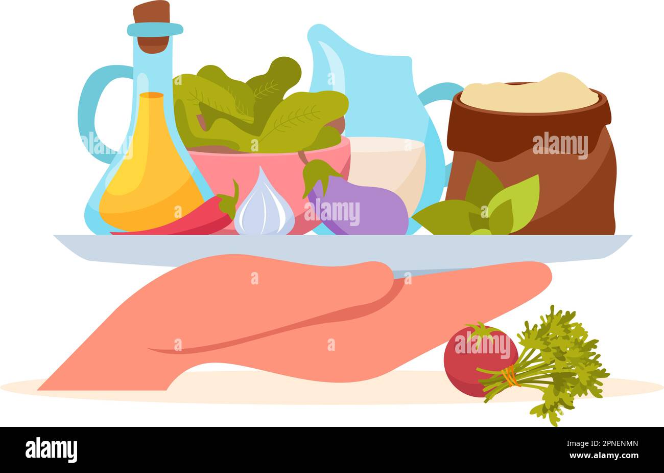 Macronutrients flat composition with front view of human hand holding ...