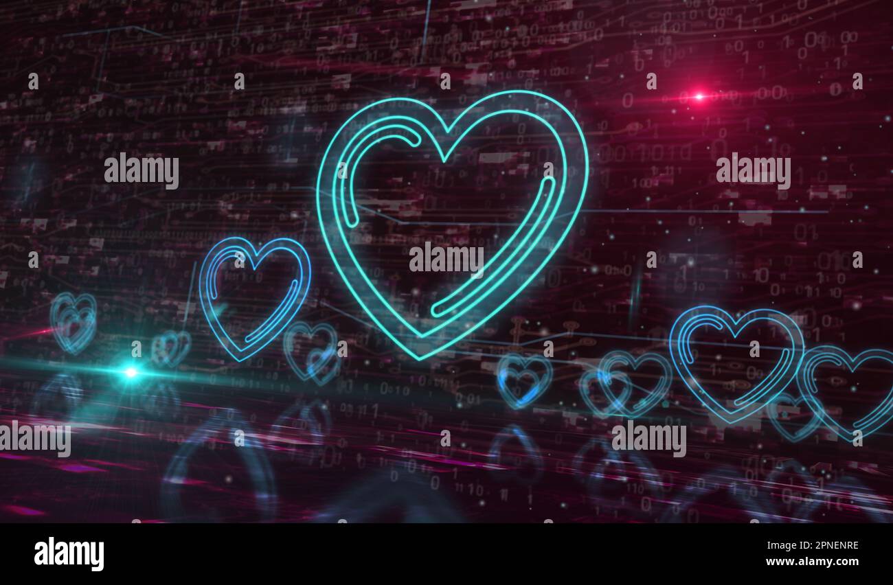 Heart love health ai tech code and cyber dating symbol digital concept ...